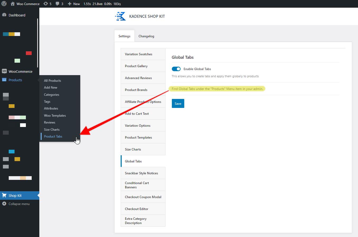 Enable and Add Global Tabs - Kadence WP Documentation