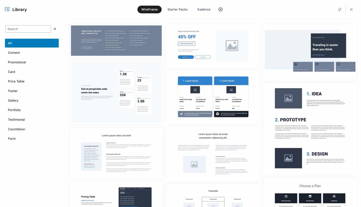 Adding Classic Wireframes, Starter Packs, and Sections to the New Design Library - Kadence WP ...