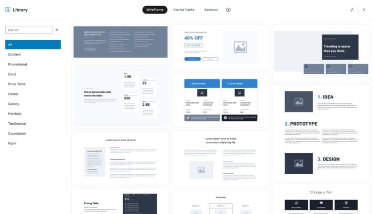 Adding Classic Wireframes, Starter Packs, and Sections to the New Design Library - Kadence WP ...