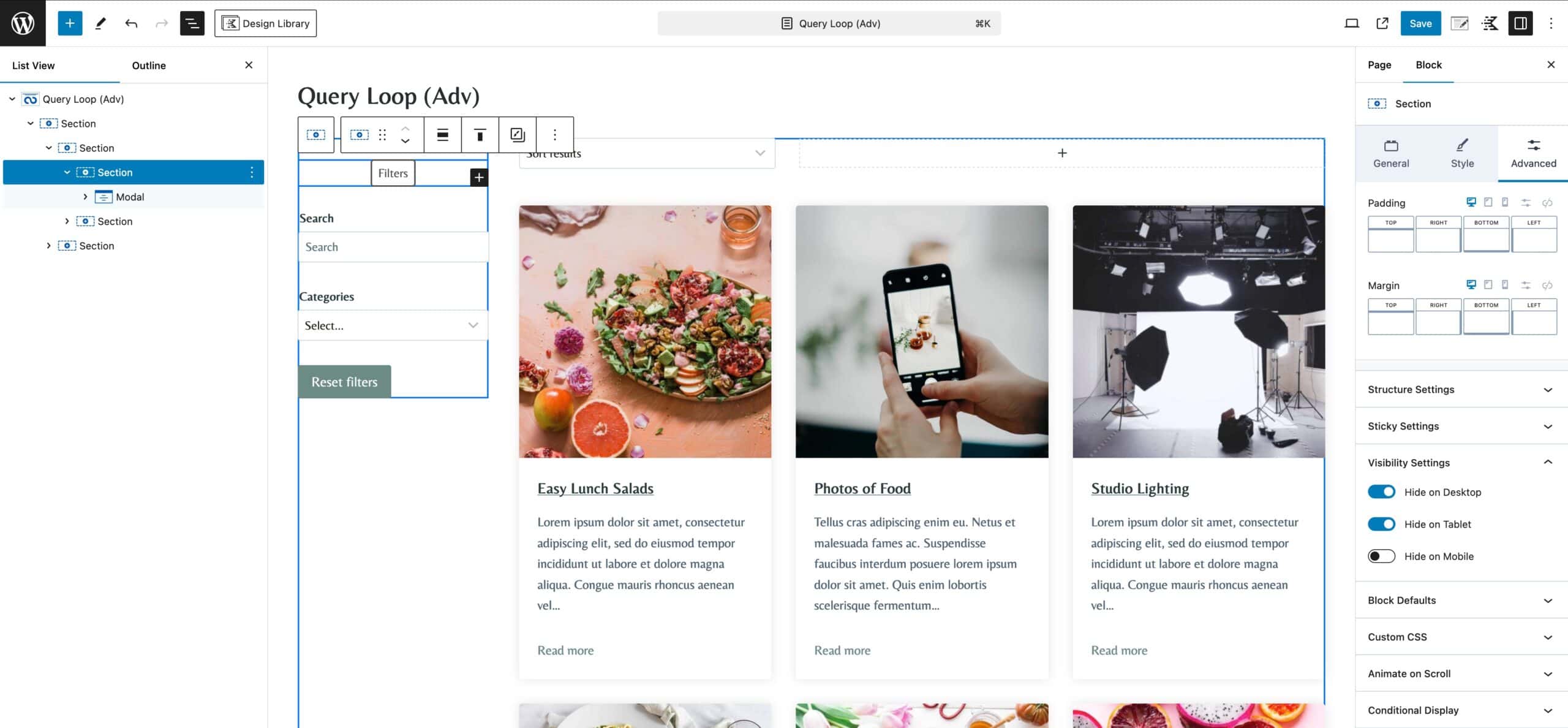 How to use Popup Modal Filters with Advanced Query Loops - Kadence WP Documentation
