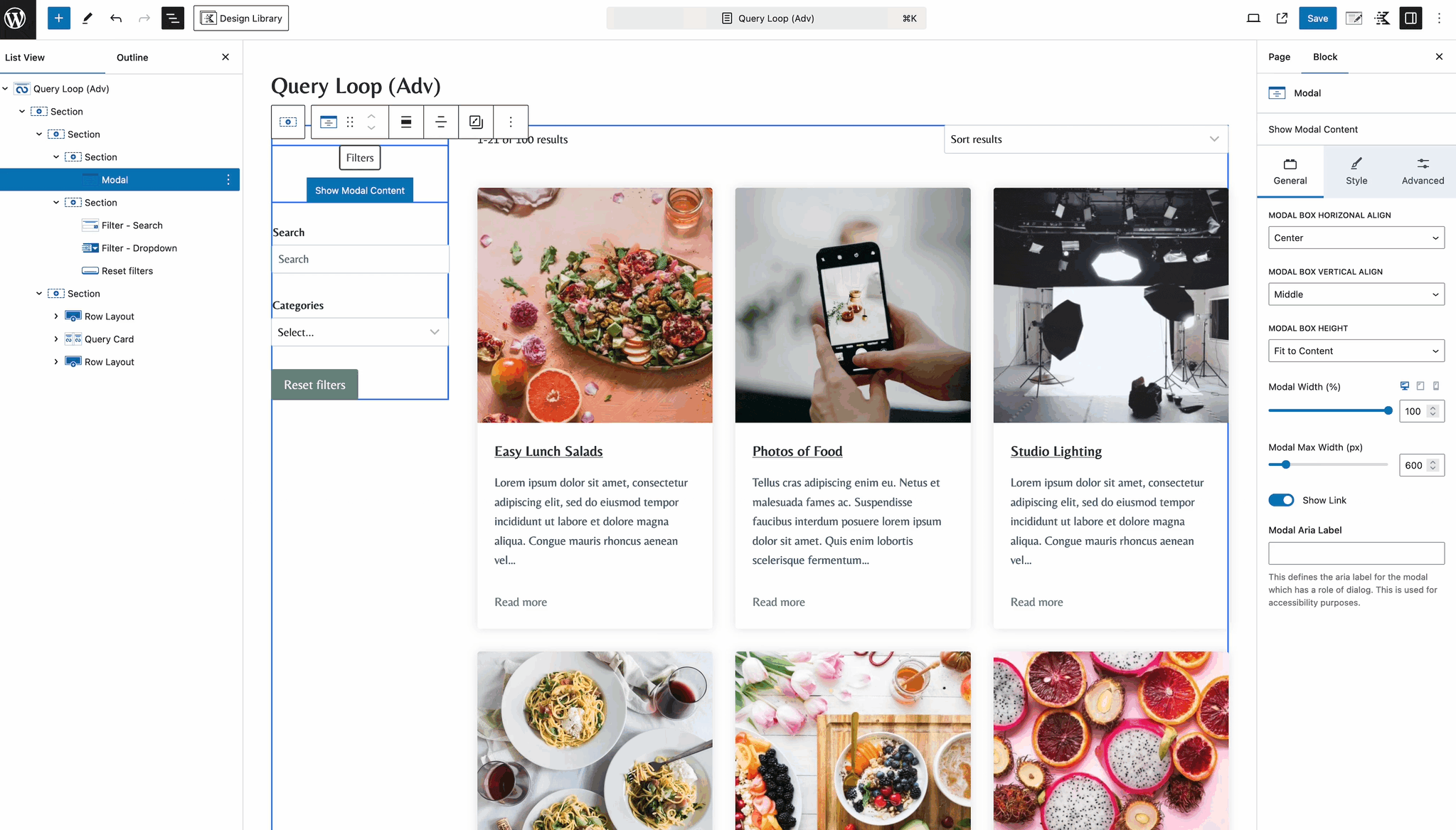How to use Popup Modal Filters with Advanced Query Loops - Kadence WP Documentation