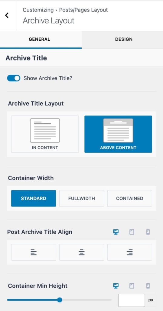 Archive Layout Customizer Settings - Kadence WP Documentation