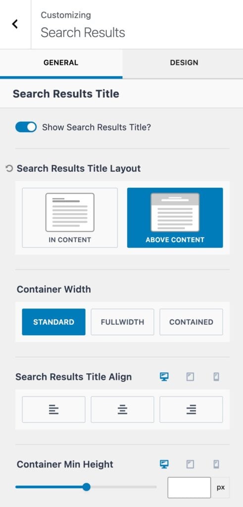 Search Results Customizer Settings - Kadence WP Documentation